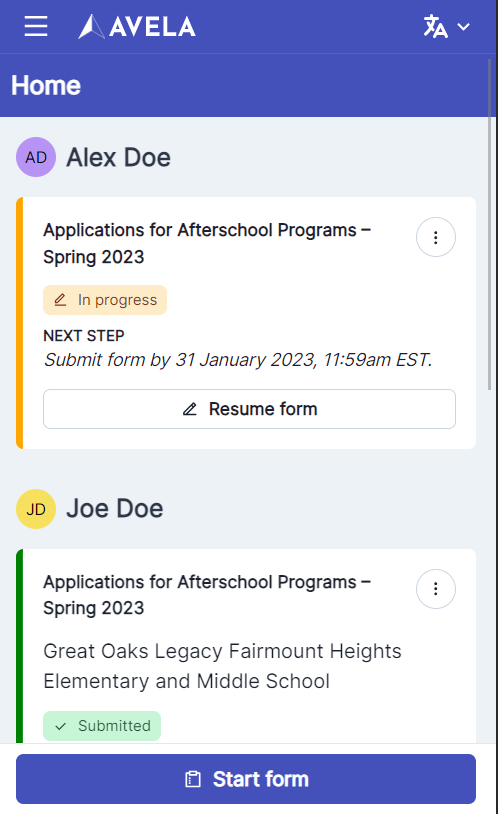 What's on my family home page? – Avela